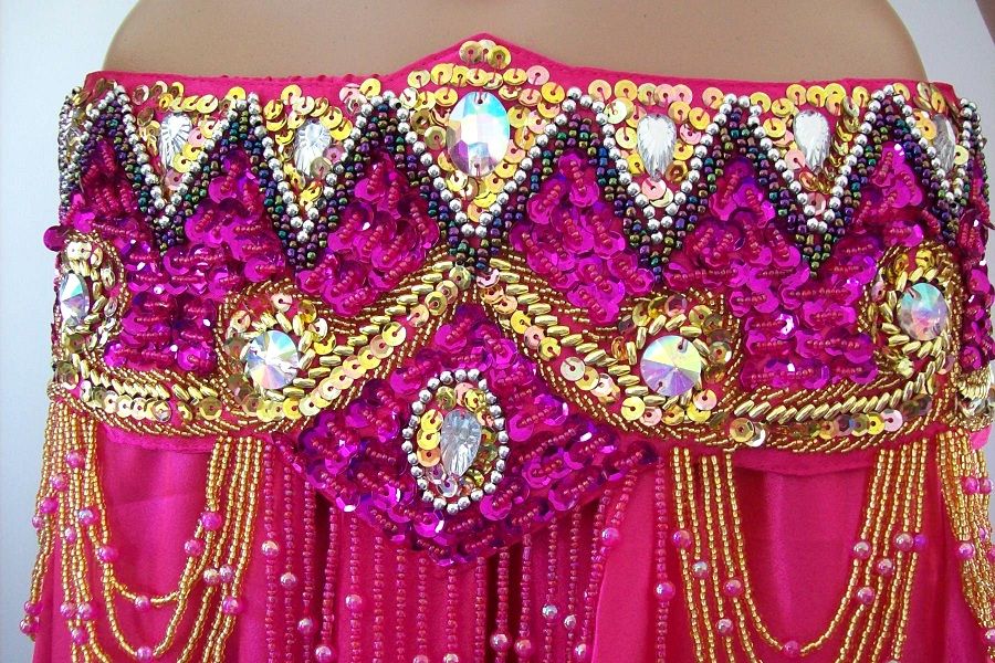 Belly Dance Bra Belt Skirt Beaded Set Performance Outfit Dancing